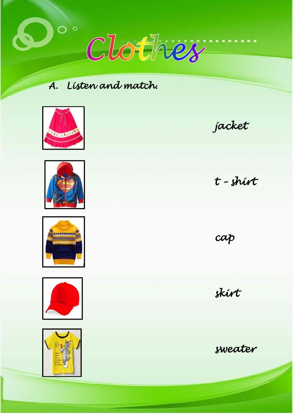Clothes online exercise for grade 1 | Live Worksheets