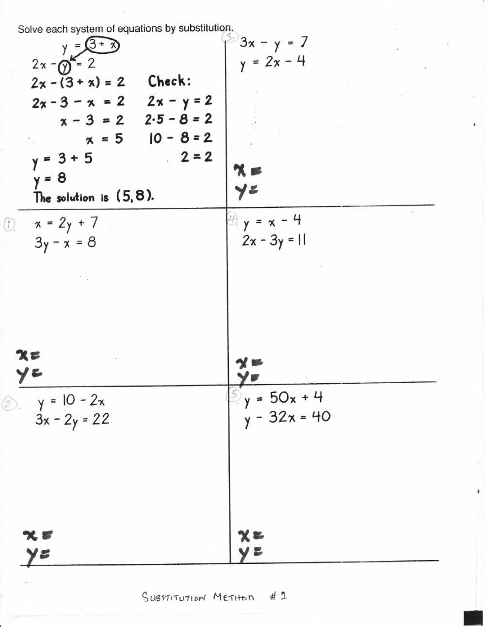 simultaneous equations worksheet