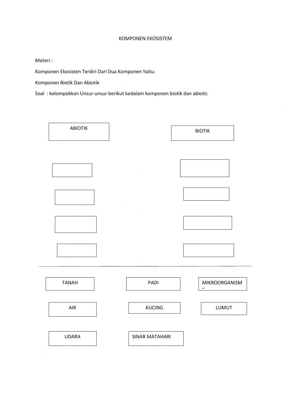 Komponen ekosistem worksheet | Live Worksheets