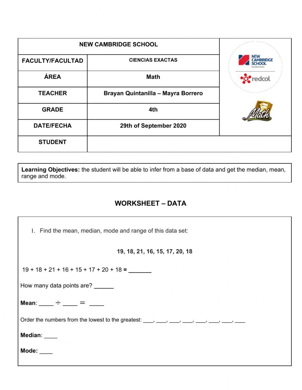 Data Exercise Live Worksheets data-exercise-live-worksheets