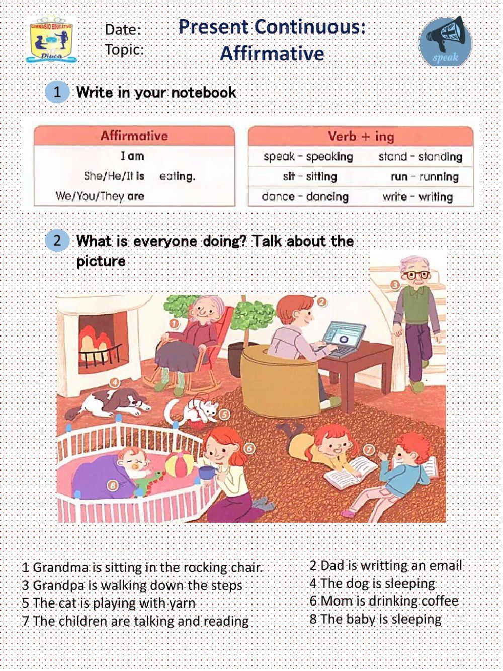 Present Continous Affirmatives worksheet | Live Worksheets