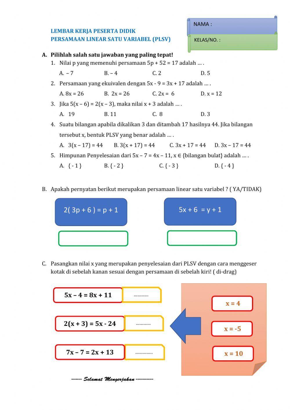 Lkpd - plsv 1 worksheet | Live Worksheets