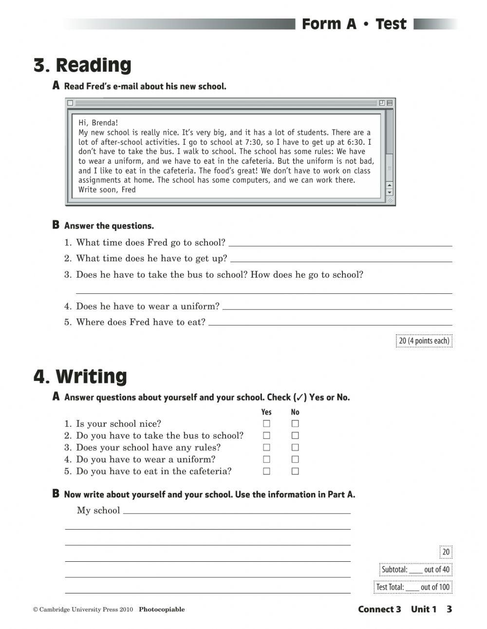 Unit 1 quiz connect 3 online exercise for | Live Worksheets
