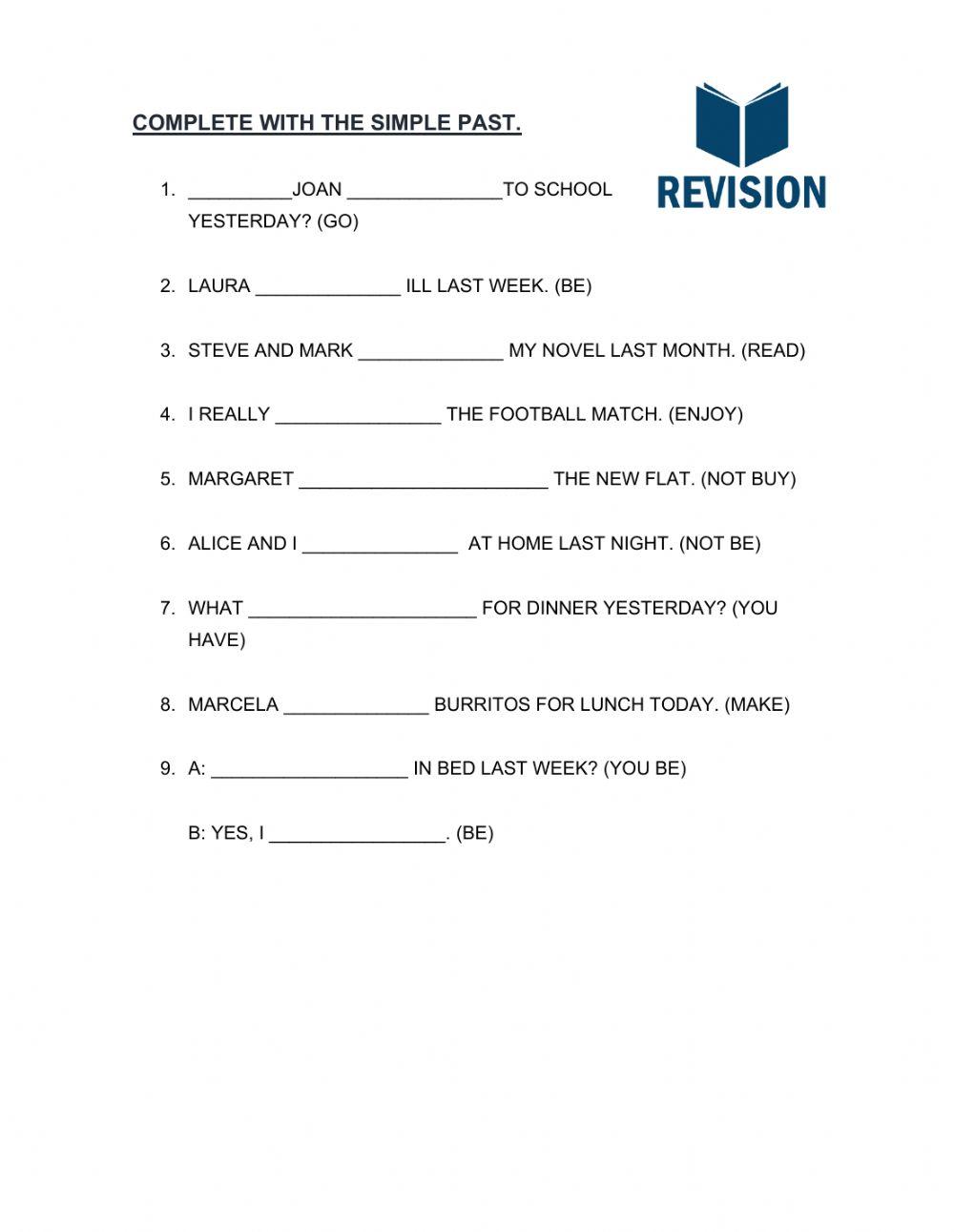 Simple past online exercise for pre intermediate | Live Worksheets