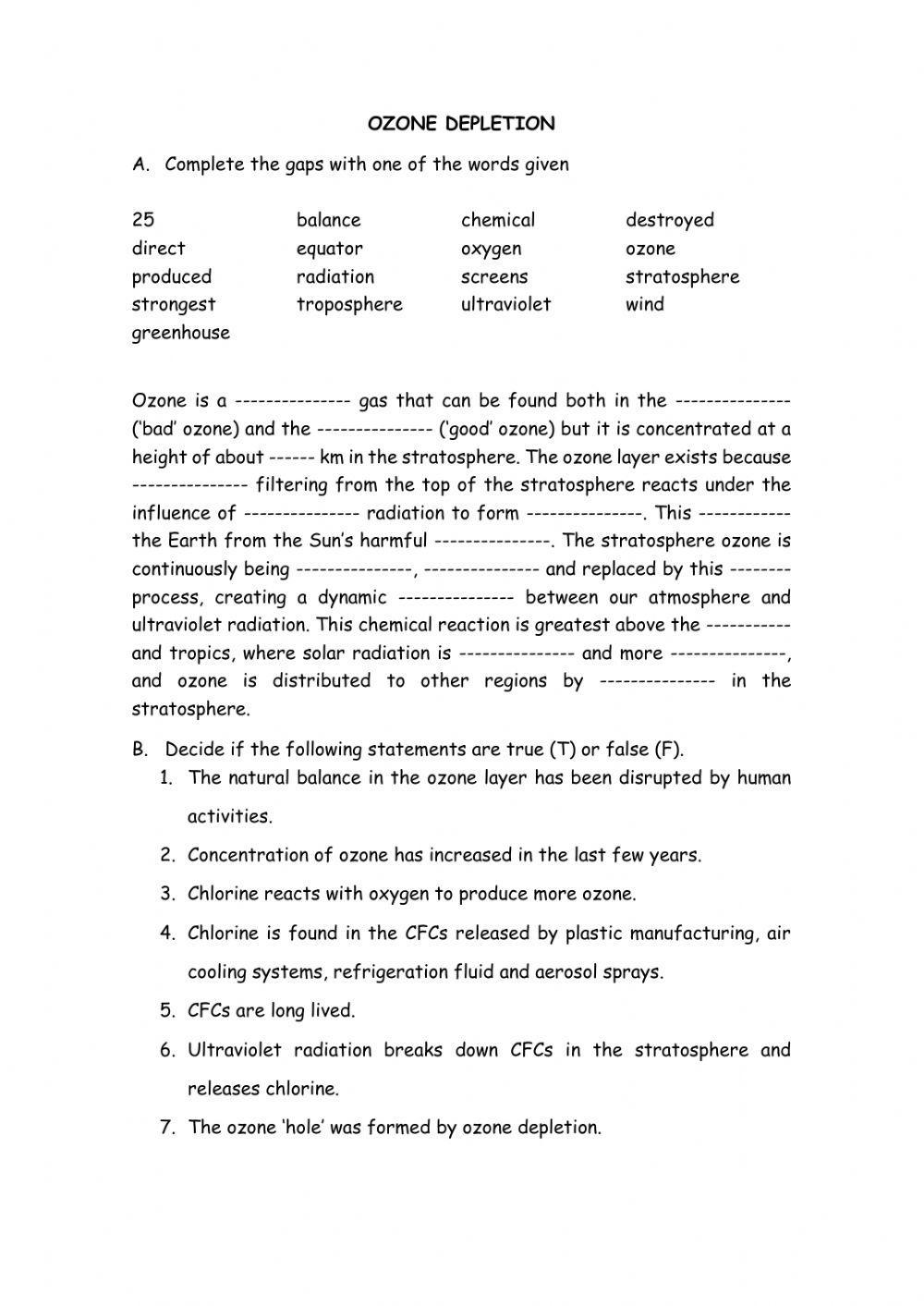 Ozone depletion | Free Interactive Worksheets | 421300