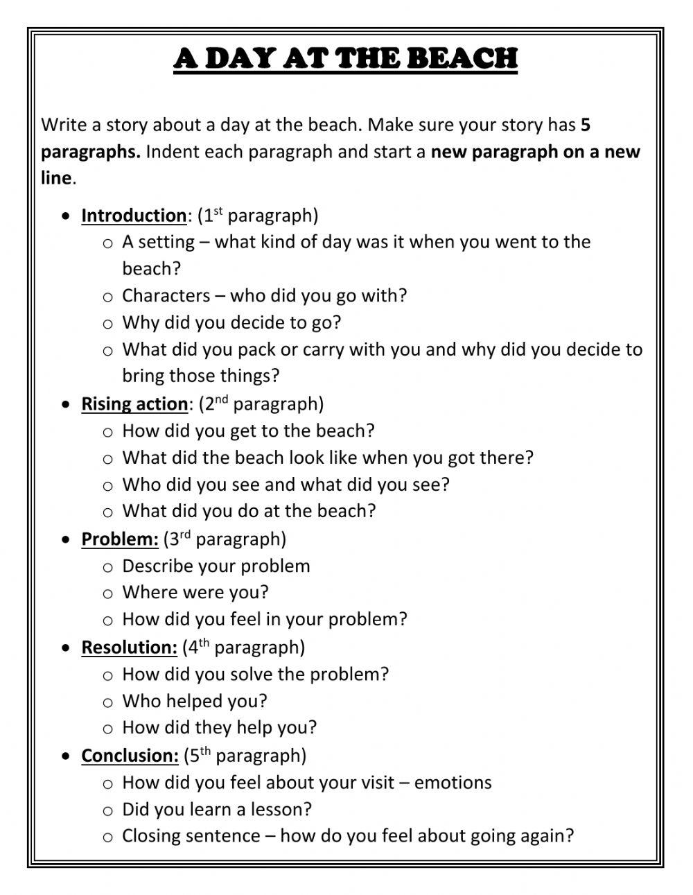 Creative Writing 5 paragraphs Beach online exercise for | Live Worksheets