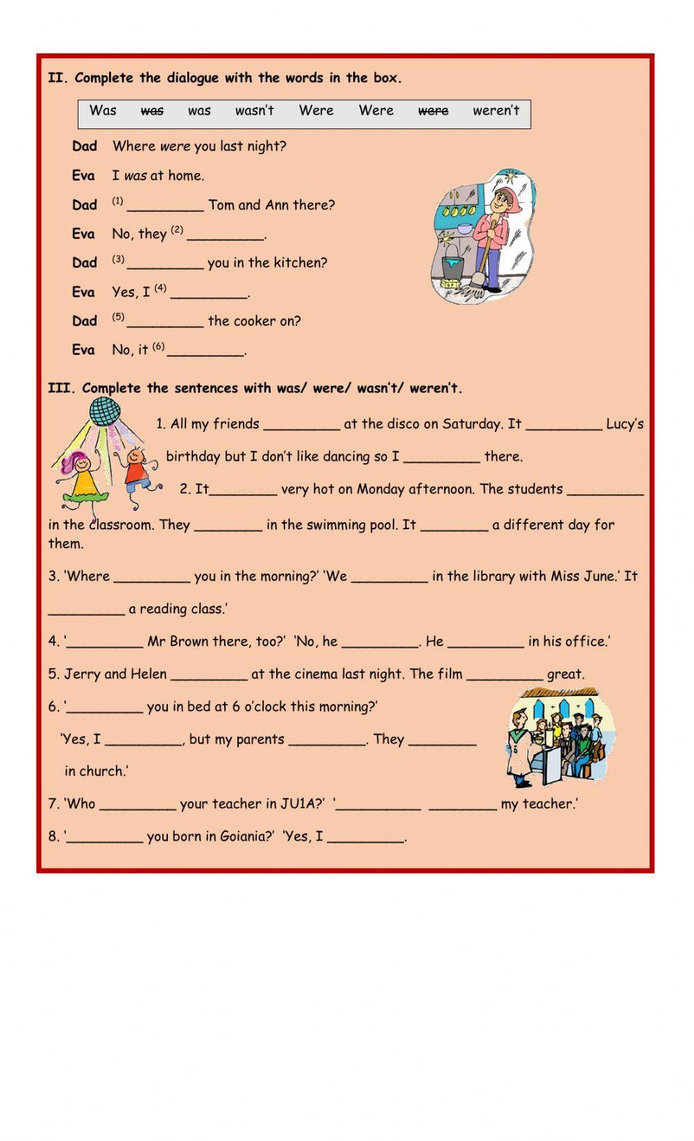 JU1B UNIT 7 GRAMMAR - TO BE PAST TENSE worksheet | Live Worksheets