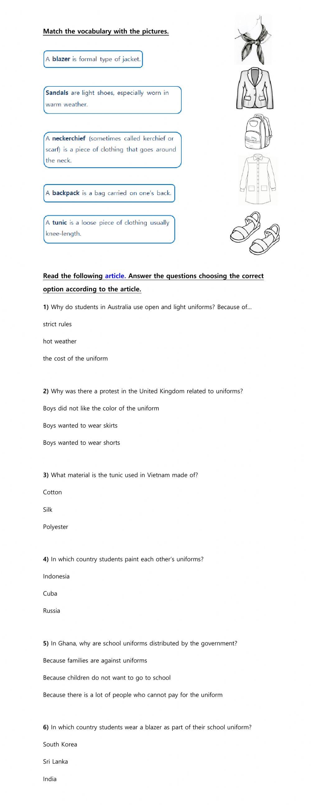 School Uniforms | Free Interactive Worksheets | 421813