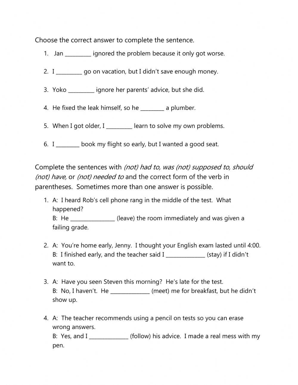 Past Modals and Phrasal Modals of Obligation 6139821