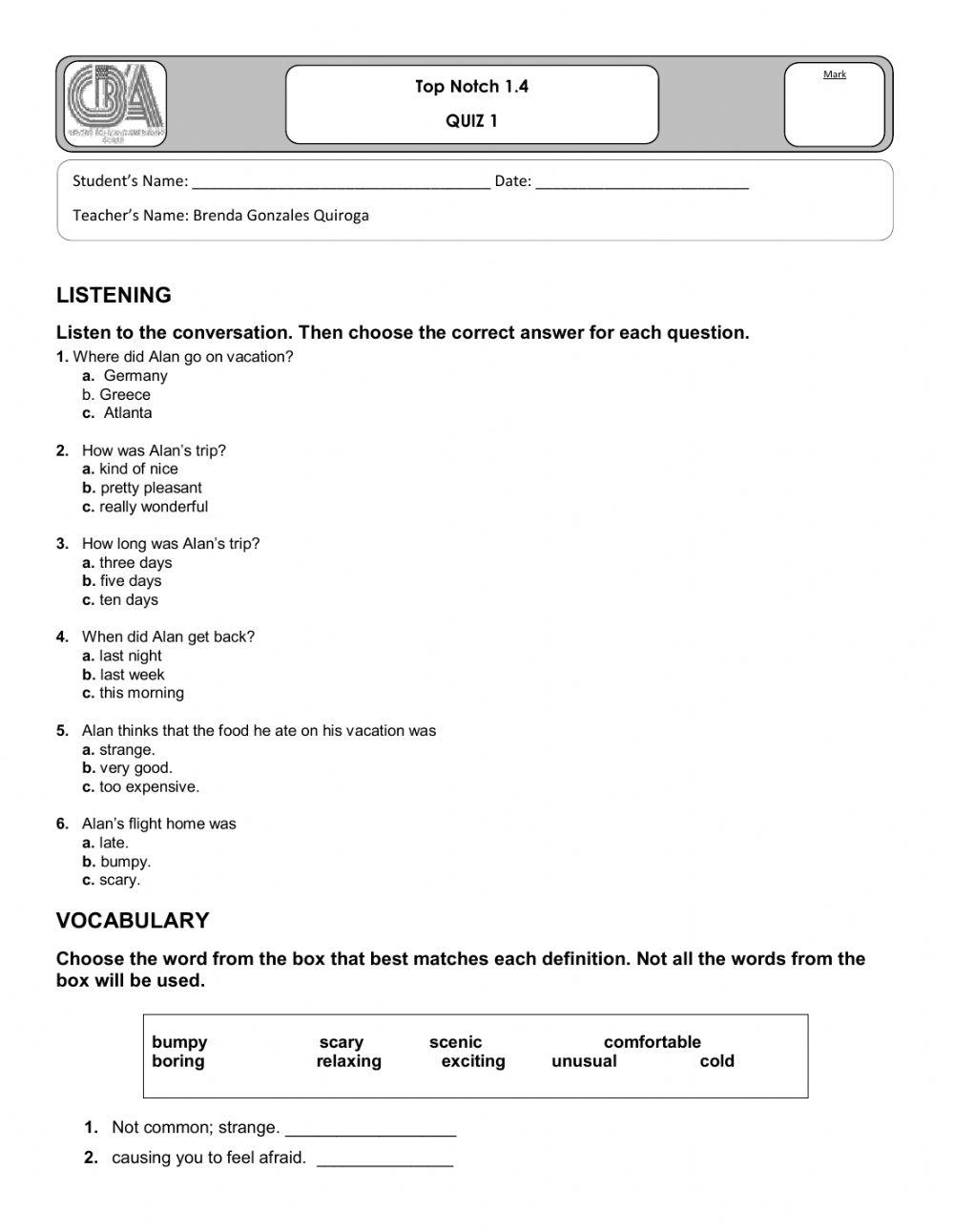 TN1.4 QUIZ 1 | Free Interactive Worksheets | 6140538