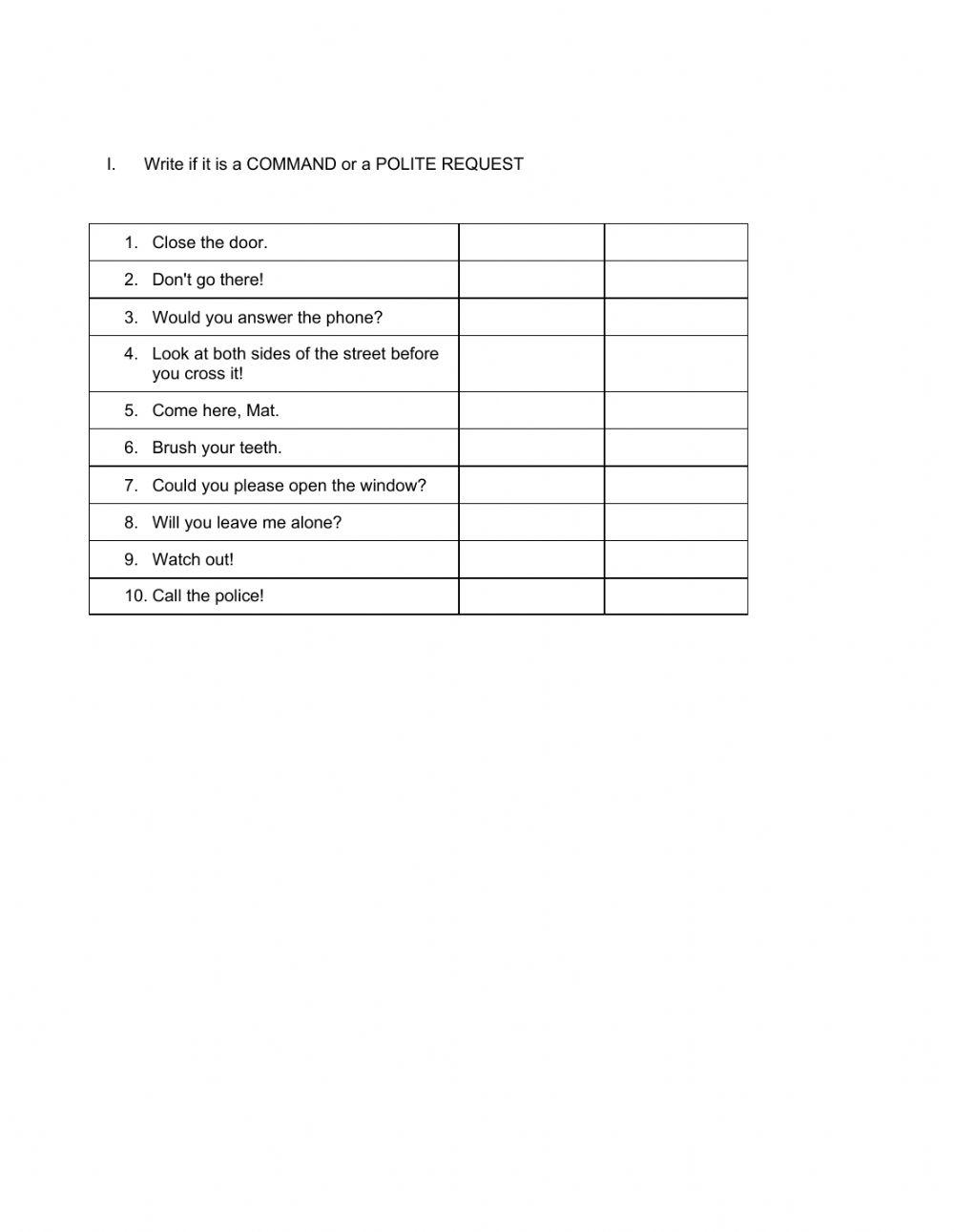 commands and polite requests online exercise for | Live Worksheets