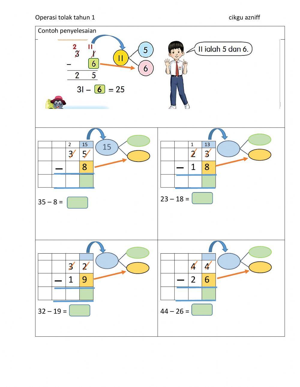 Asas operasi tolak worksheet | Live Worksheets