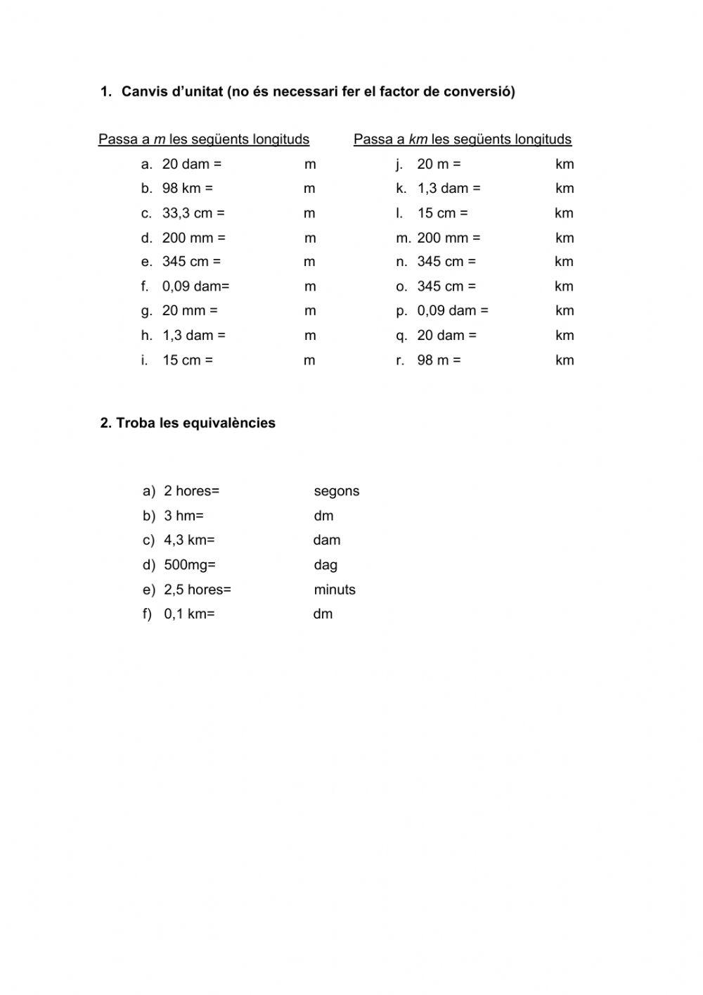 Conversions 6èE… | Free Interactive Worksheets | 6149135