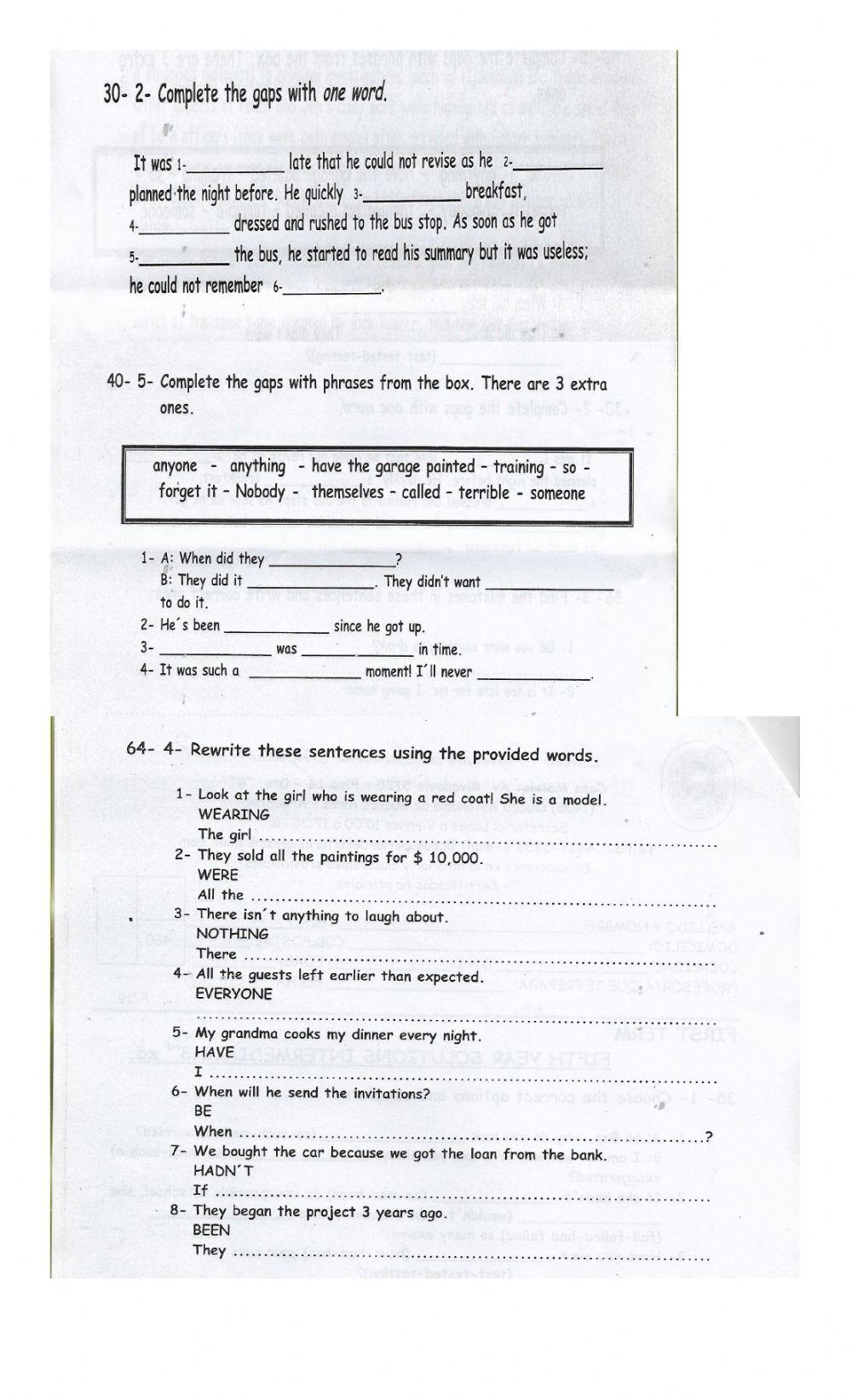 Test 5th 1st term - worksheet | Live Worksheets
