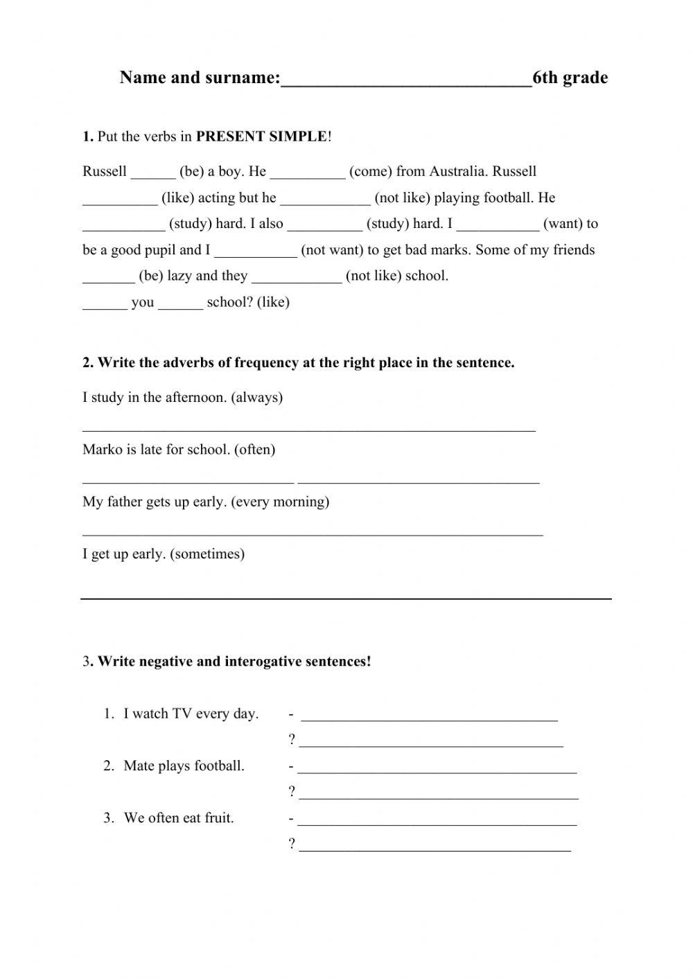 Present simple online exercise for 6 | Live Worksheets