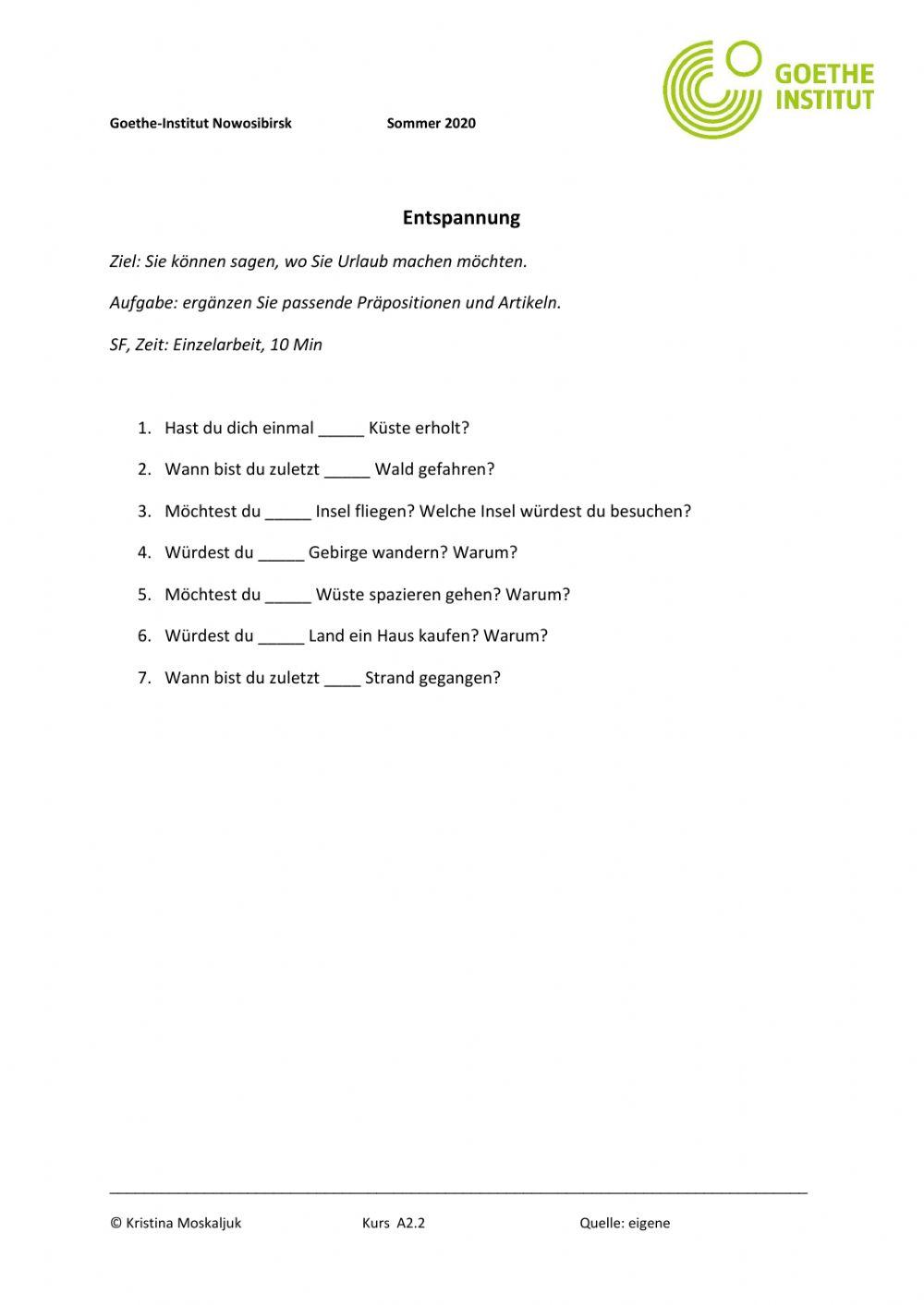 Lokale Präpositionen in, an, auf | kristinamoskaljuk
