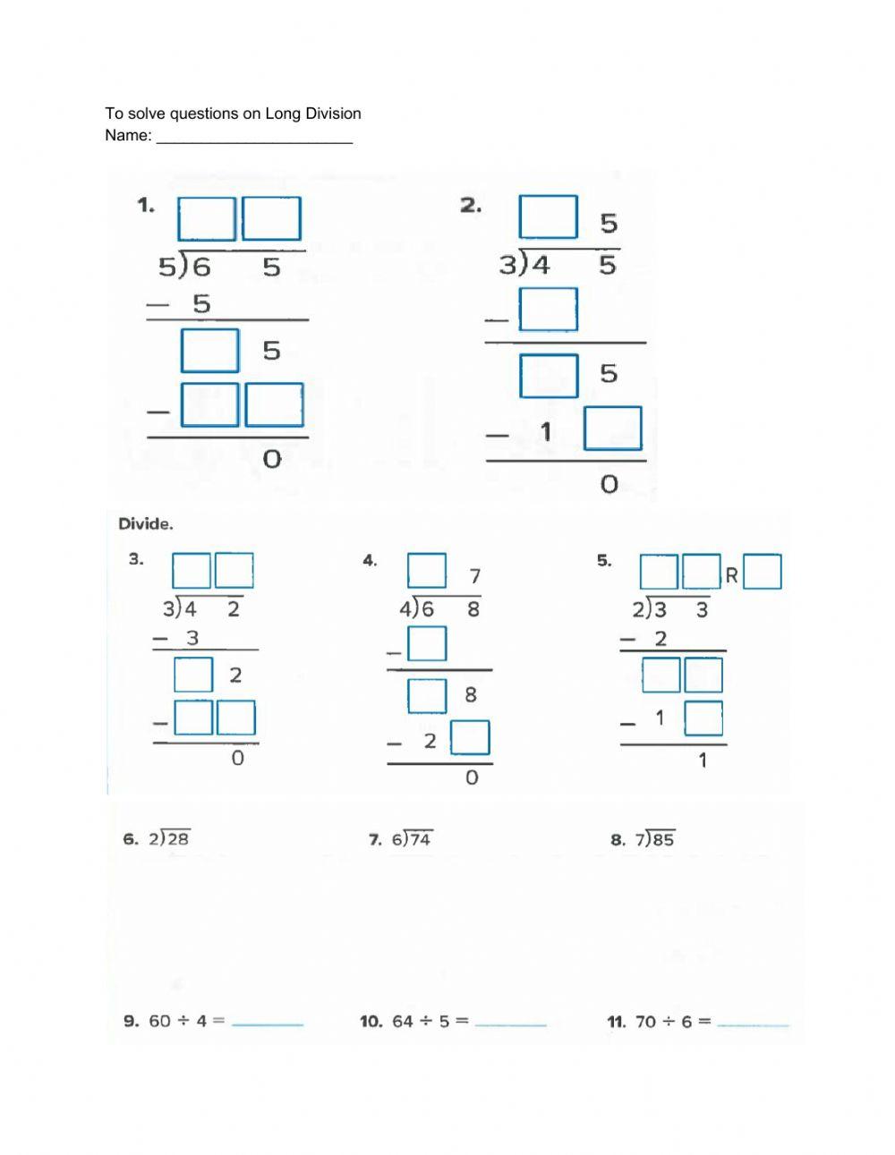 Two digit-Dividends-Long Division online exercise for | Live Worksheets