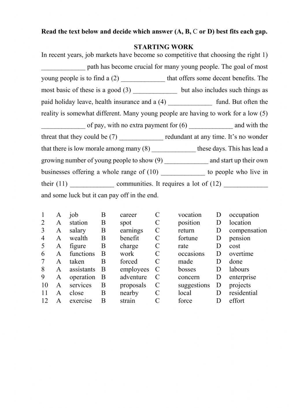 Starting work worksheet | Live Worksheets