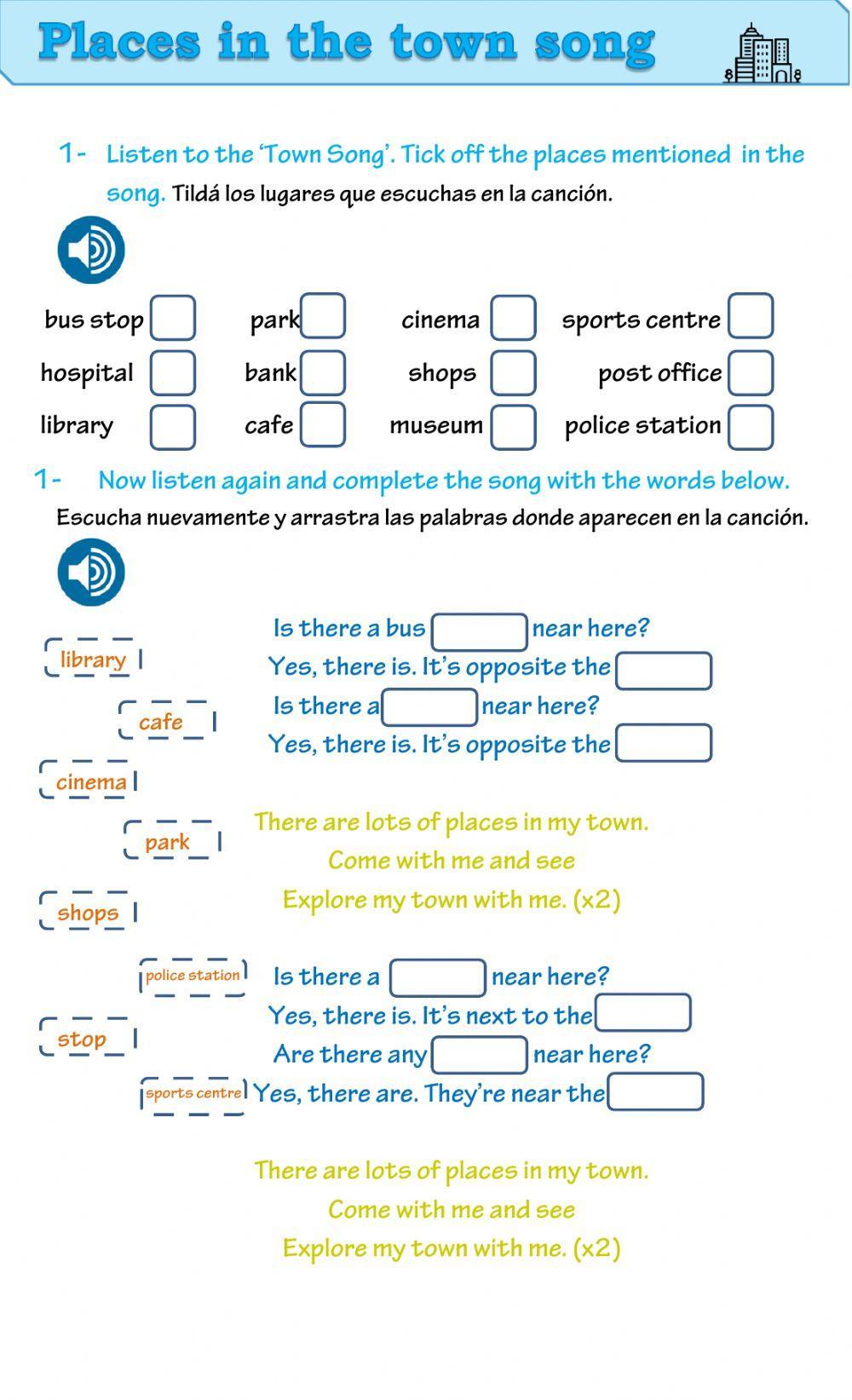 Town Song activity | Live Worksheets