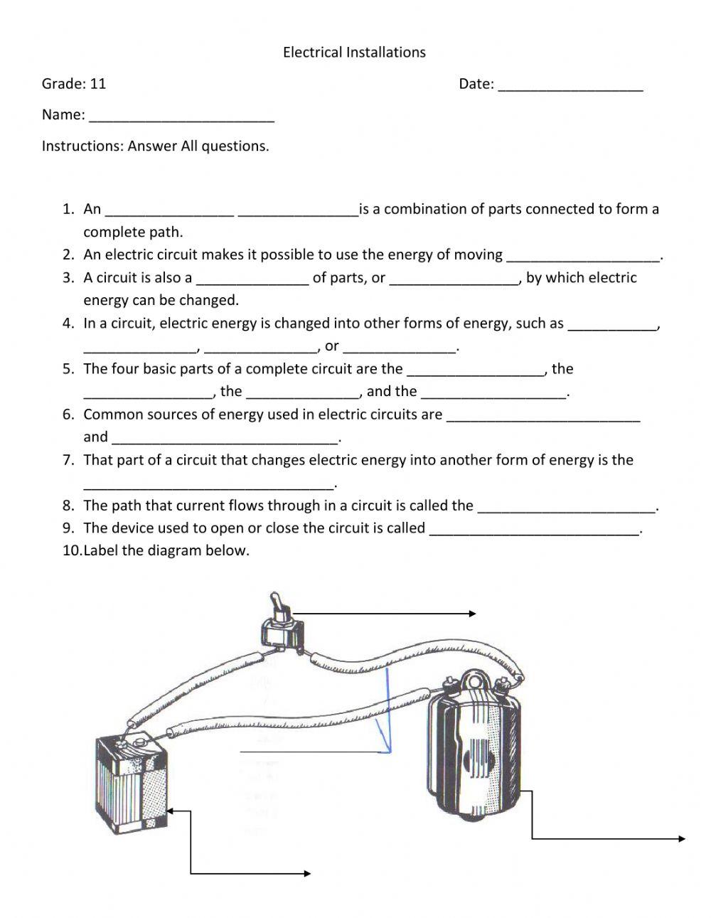 electric circuit online exercise for | Live Worksheets