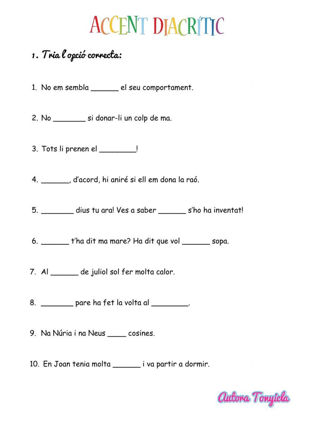 Accent diacrític | Free Interactive Worksheets | 427858