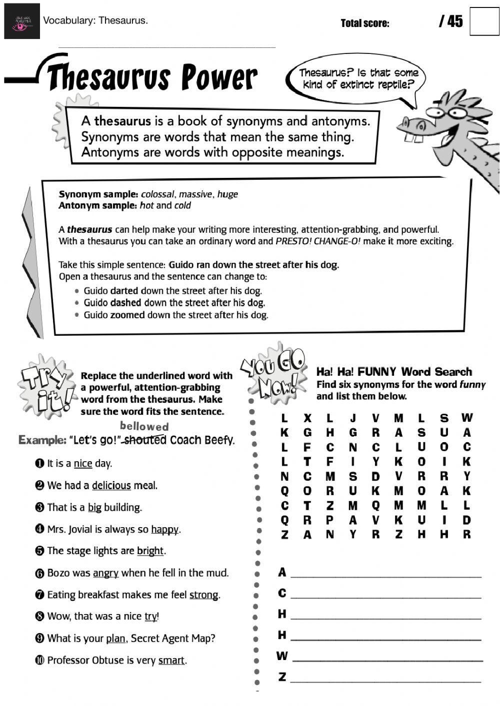 thesaurus example sentences