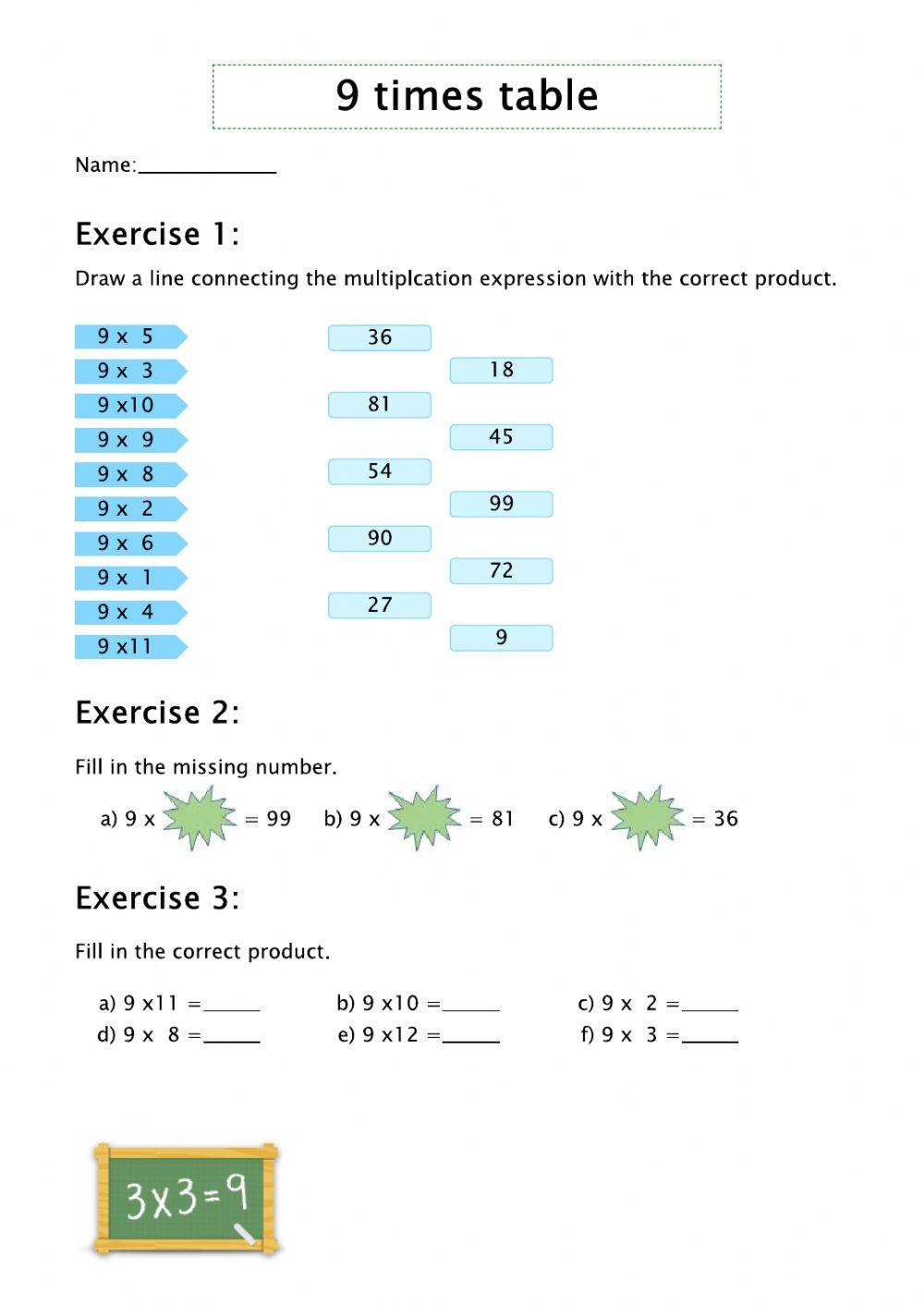 time table nine w2 online exercise for | Live Worksheets