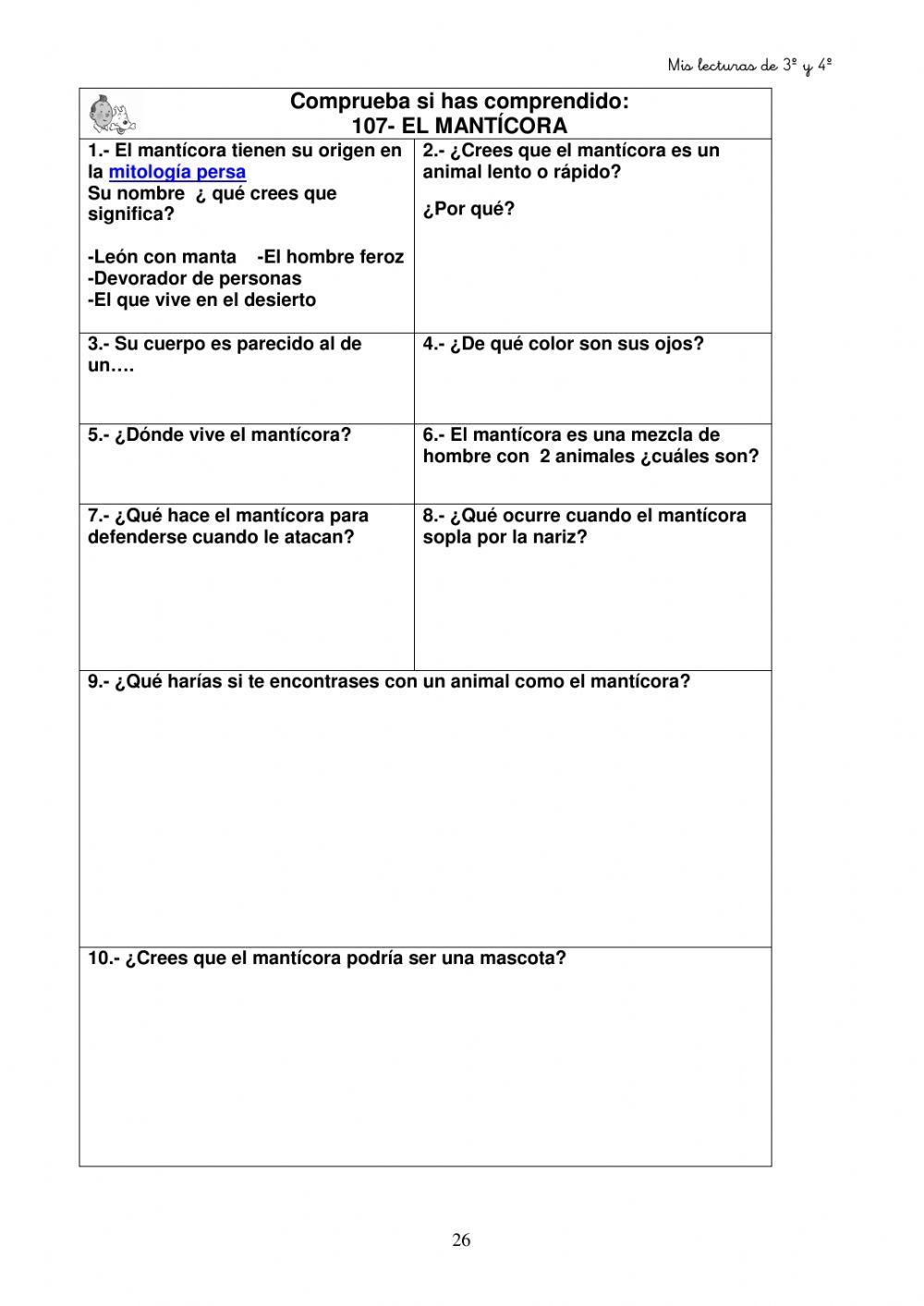 Mantícora worksheet | Live Worksheets