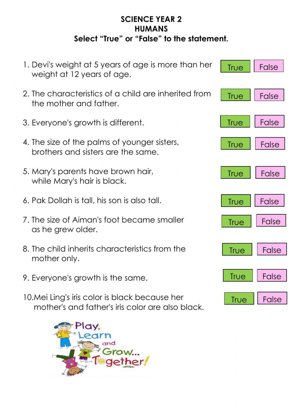 Humans worksheet | Live Worksheets