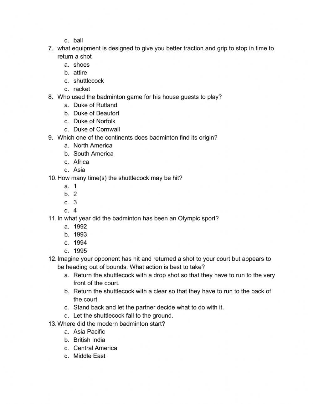 PE Activities worksheet | Live Worksheets