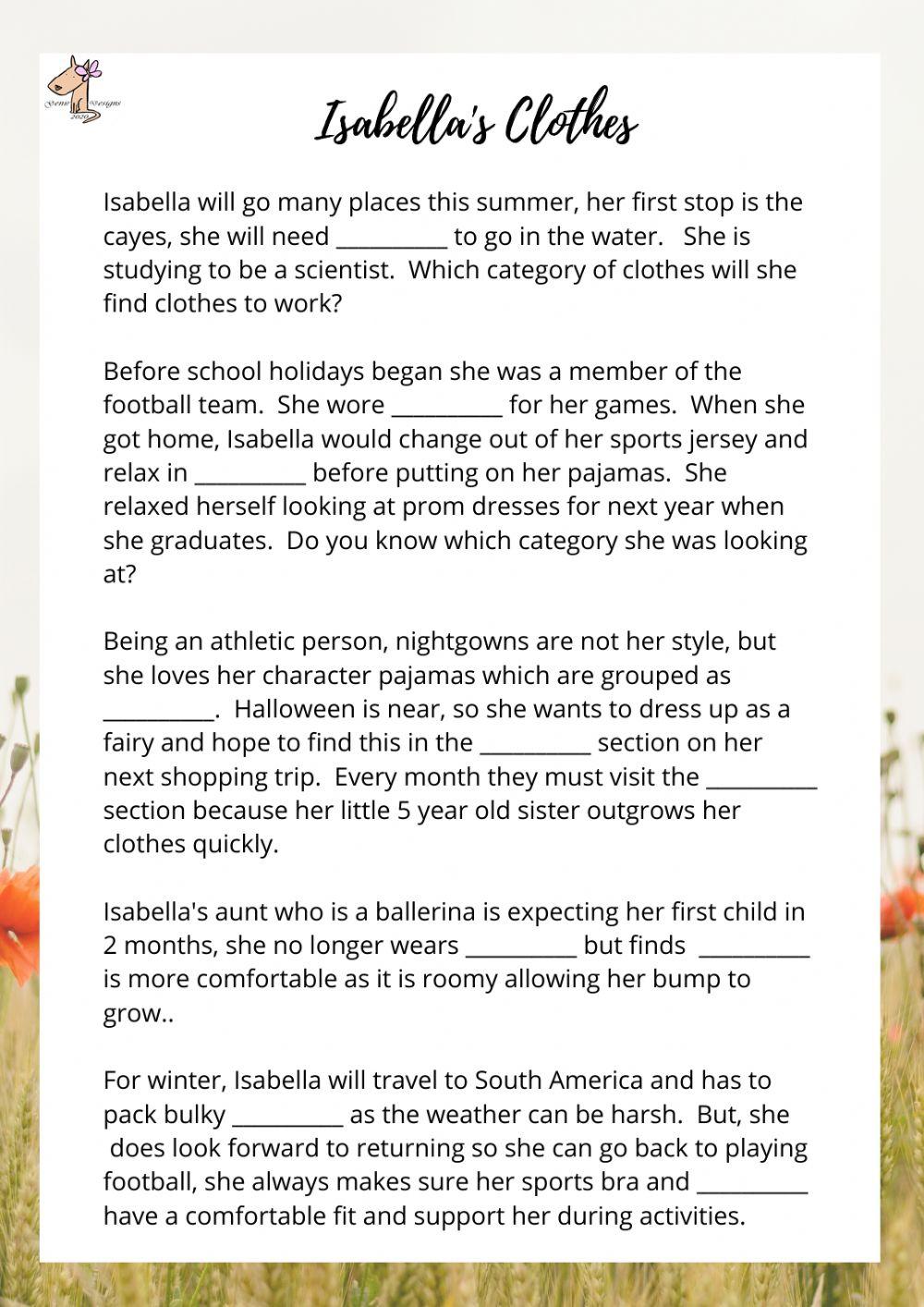 Isabella-s Clothes worksheet | Live Worksheets