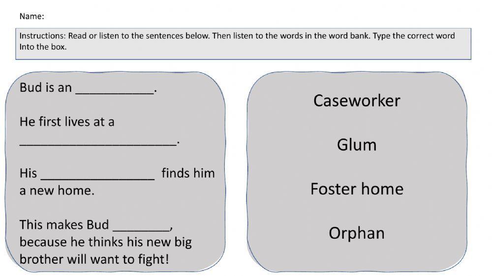 Bud, Not Buddy … | Free Interactive Worksheets | 429615