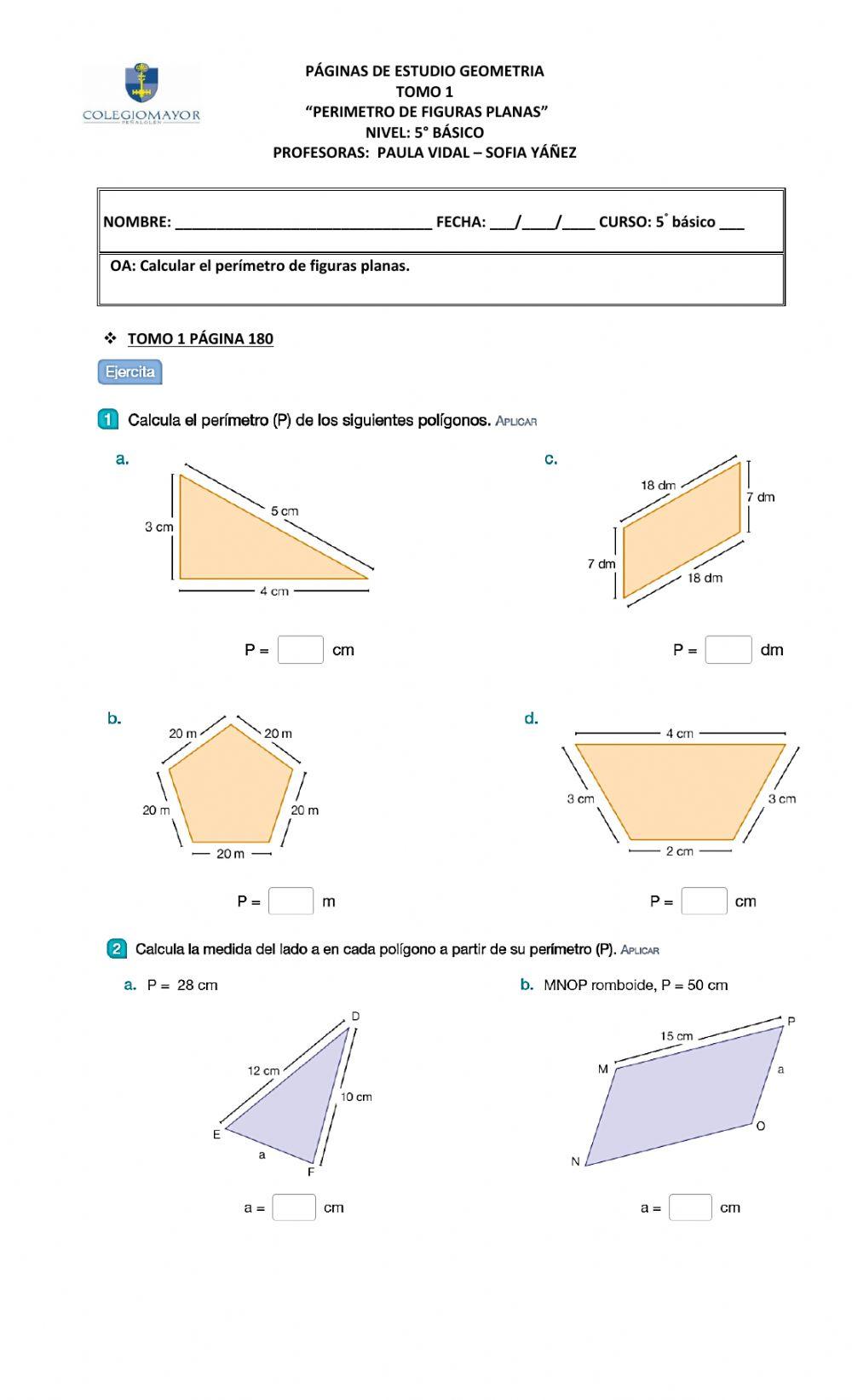 Perímetro de Figuras Planas online exercise for | Live Worksheets