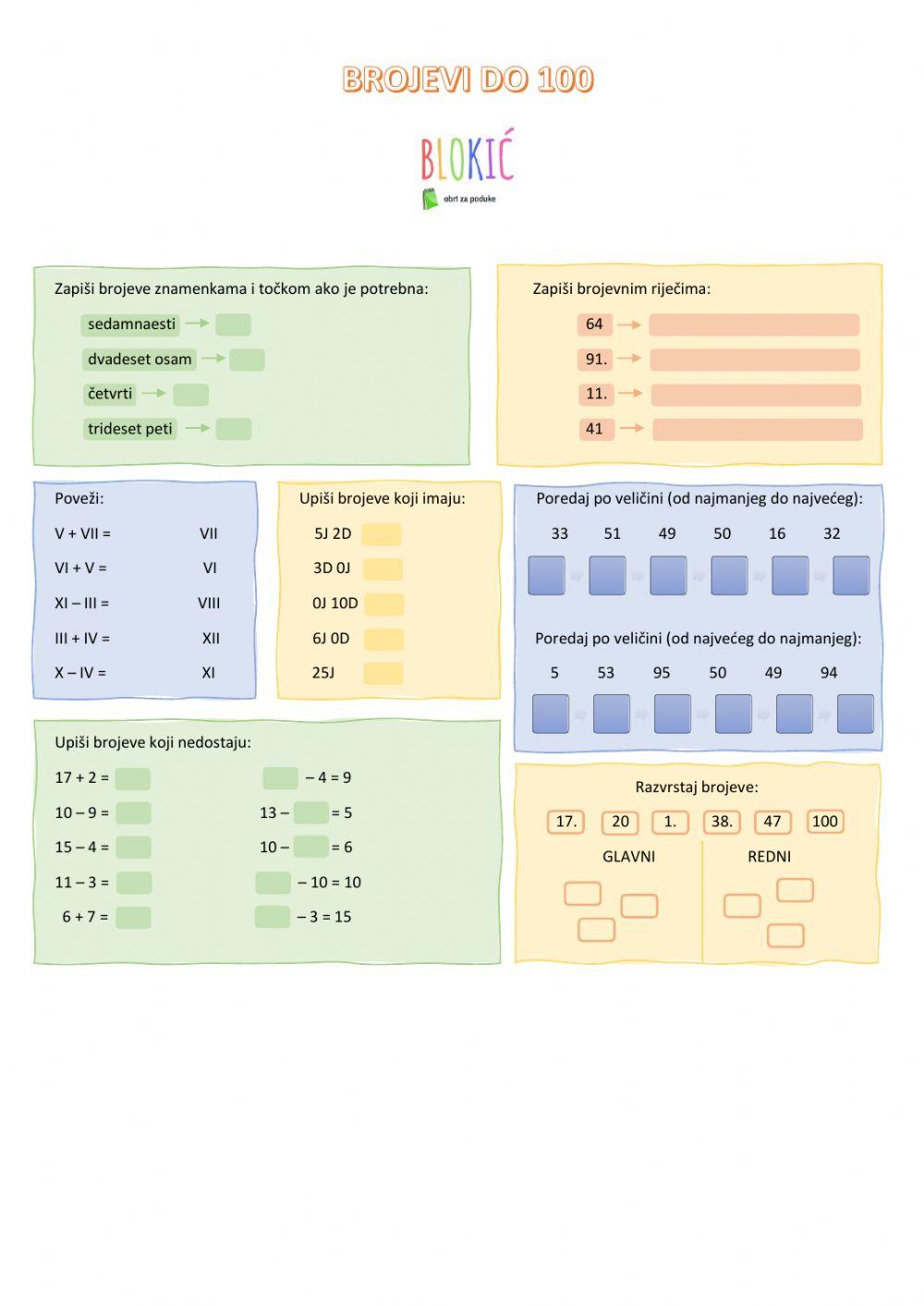 Brojevi do 100 | Free Interactive Worksheets | 431022
