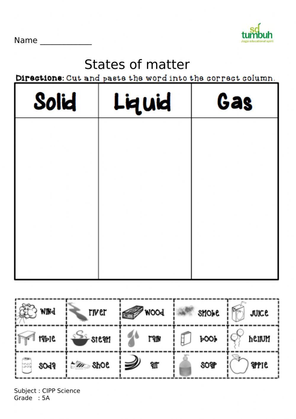 Matter online activity for 5 | Live Worksheets