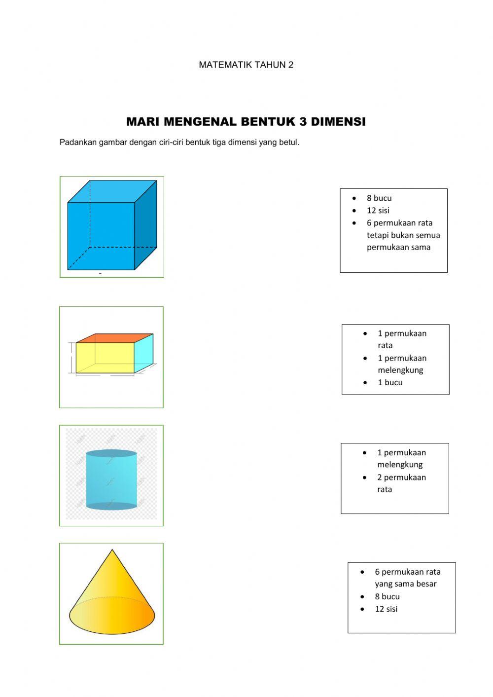Mari Mengenal Bentuk 3 Dimensi worksheet | Live Worksheets