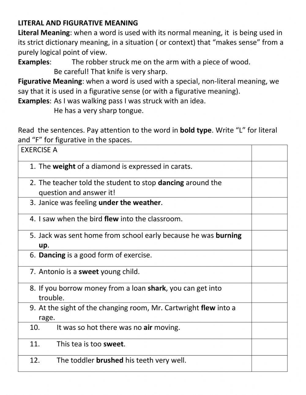 Literal Language Examples Literal Language Examples