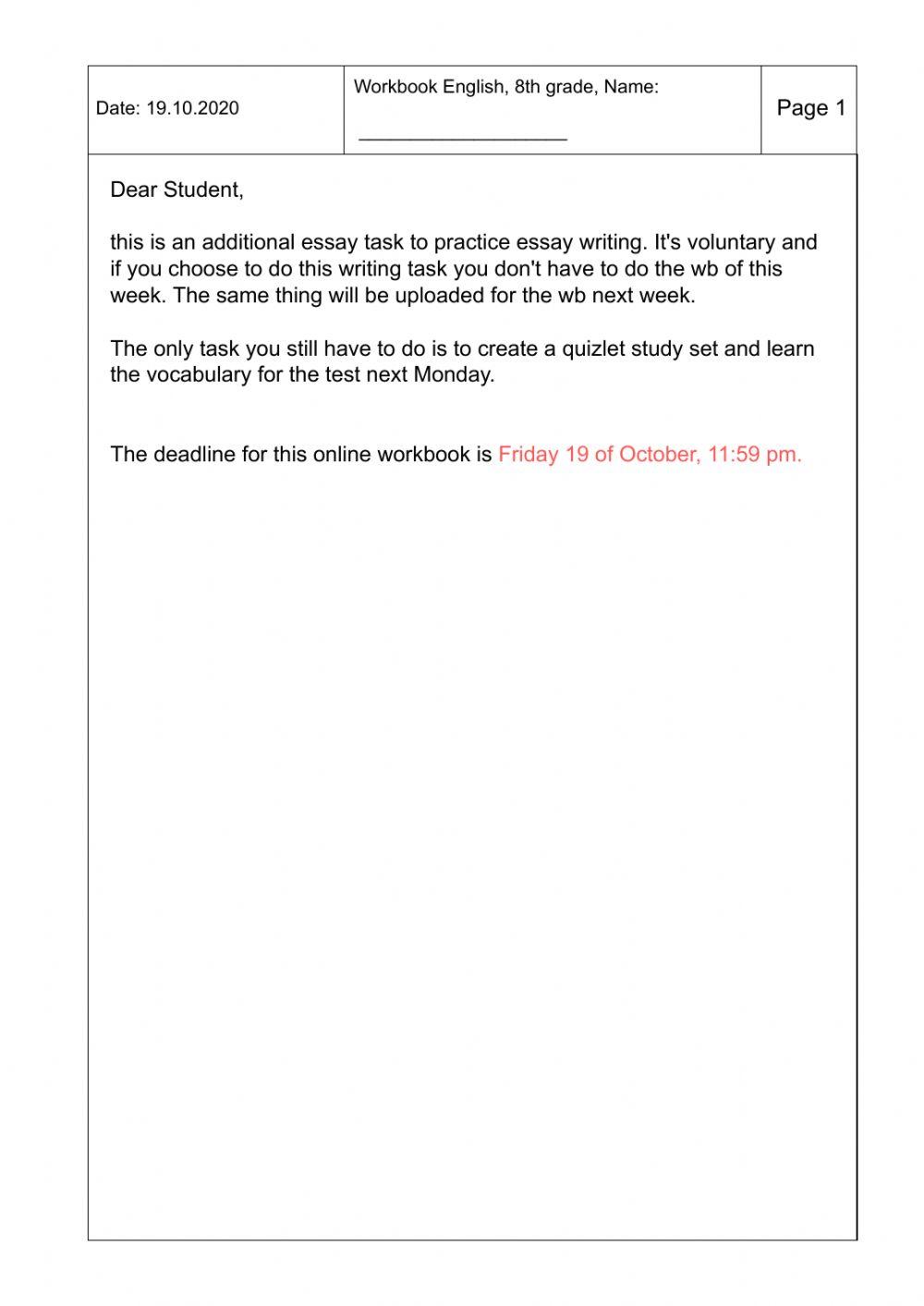 Essay task worksheet | Live Worksheets