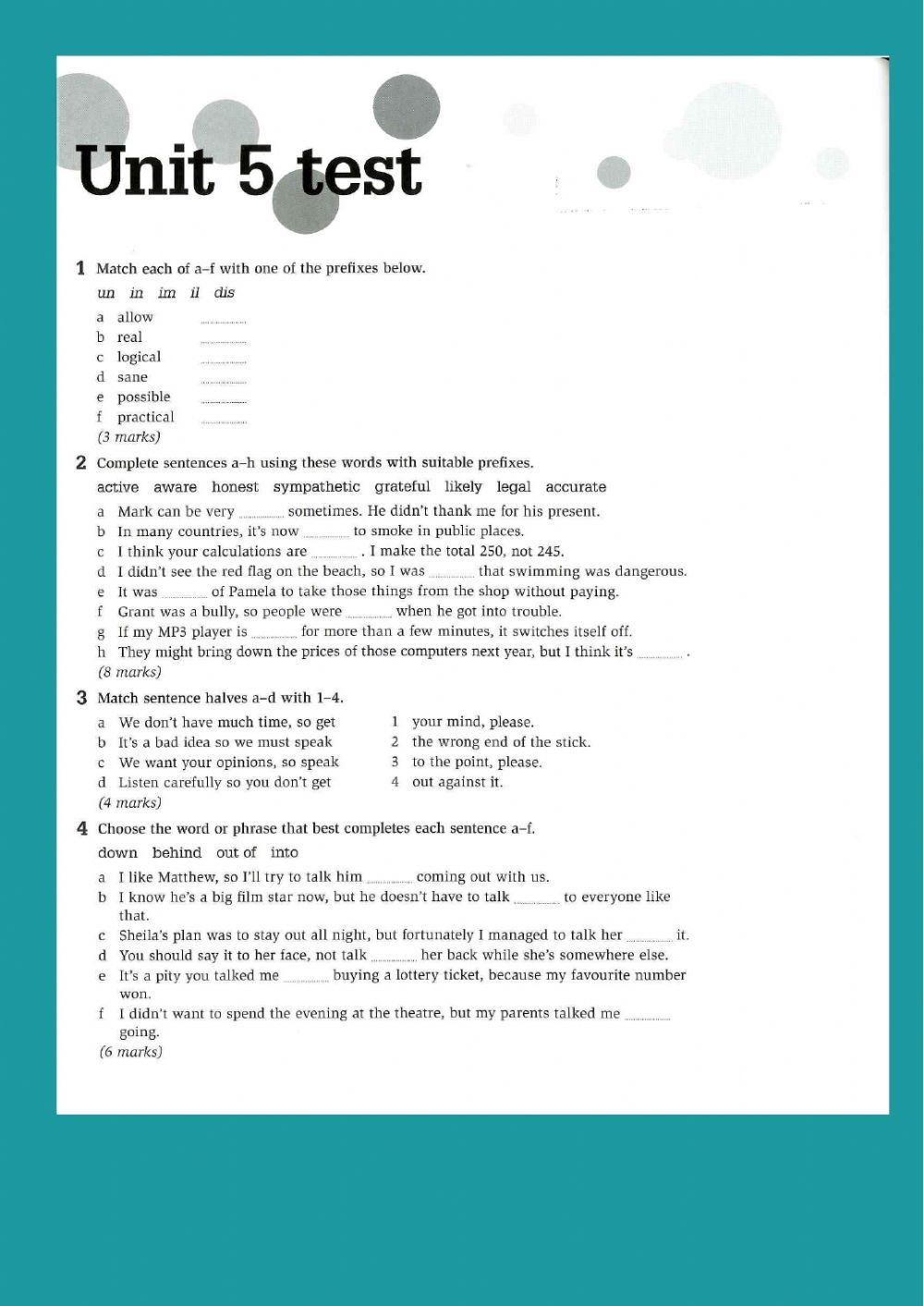 Test unit 5 FCE result worksheet | Live Worksheets