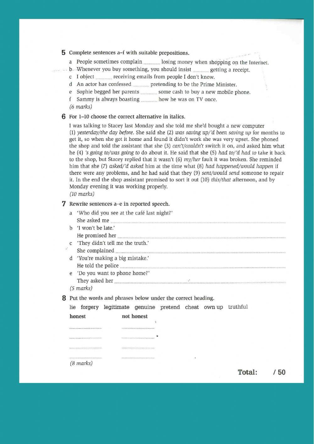 Test unit 5 FCE result worksheet | Live Worksheets