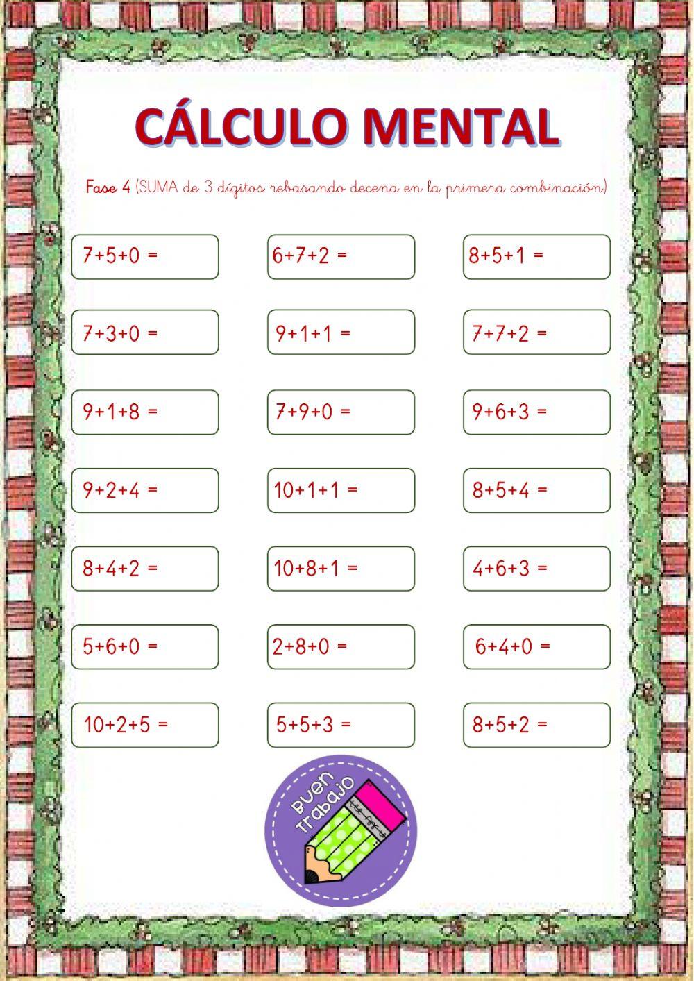 Cálculo Mental 10 activity | Live Worksheets