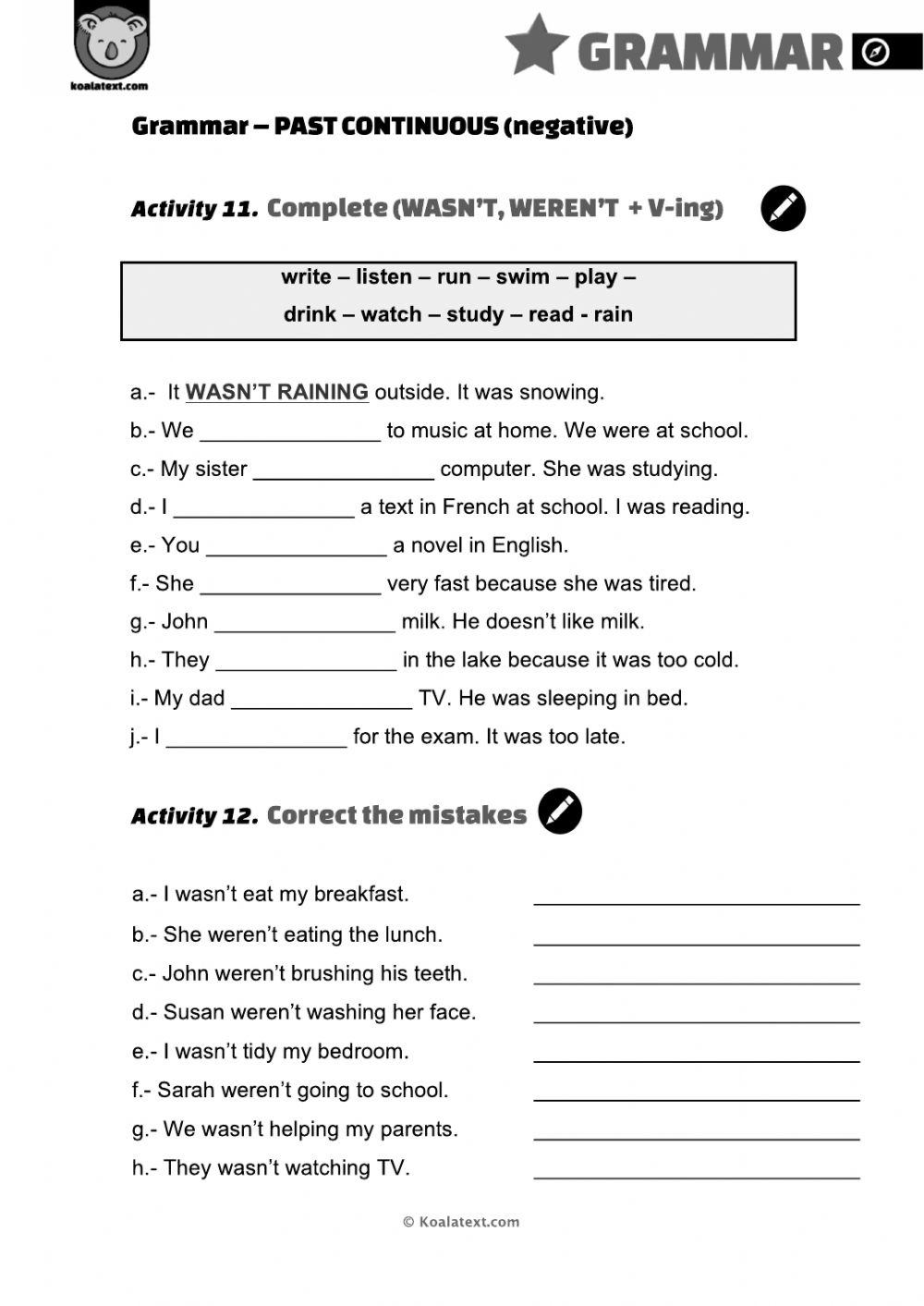 NEGATIVE PAST C… | Free Interactive Worksheets | 6152287