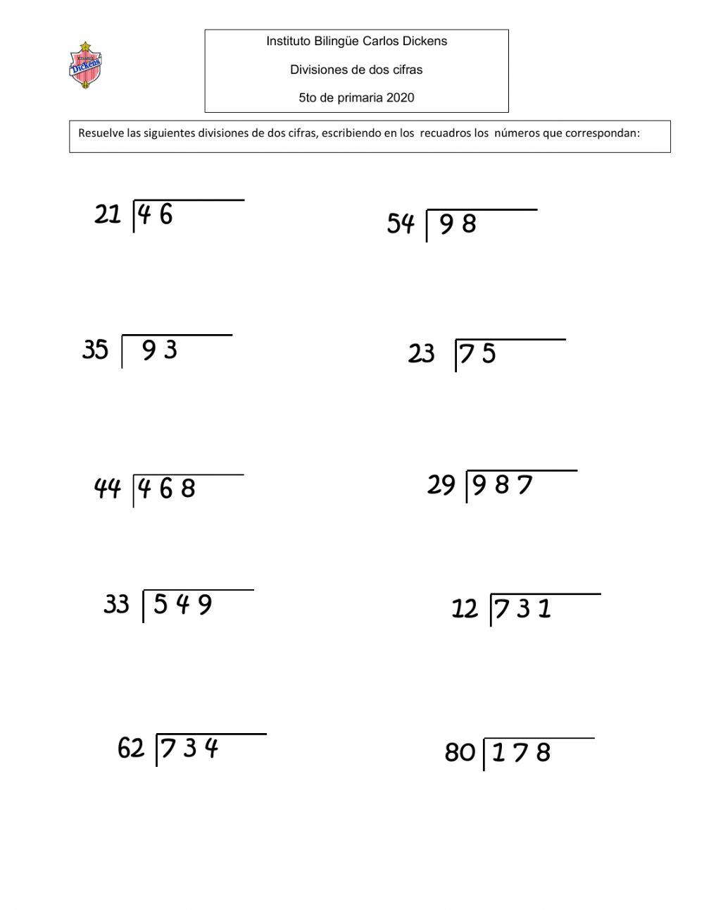 Divisiones de dos cifras quinto grado online exercise for | Live Worksheets