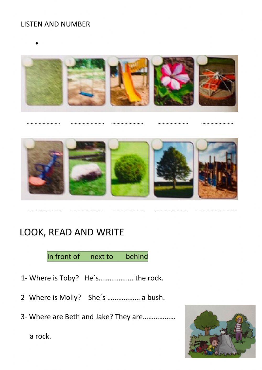 Elements in the park- Prepositions of place worksheet | Live Worksheets