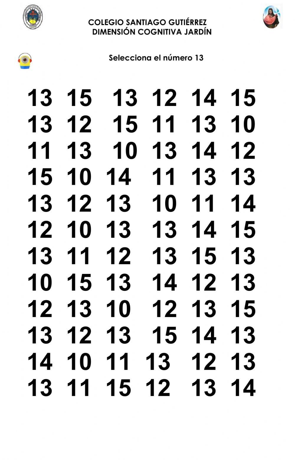 El número 13 worksheet | Live Worksheets