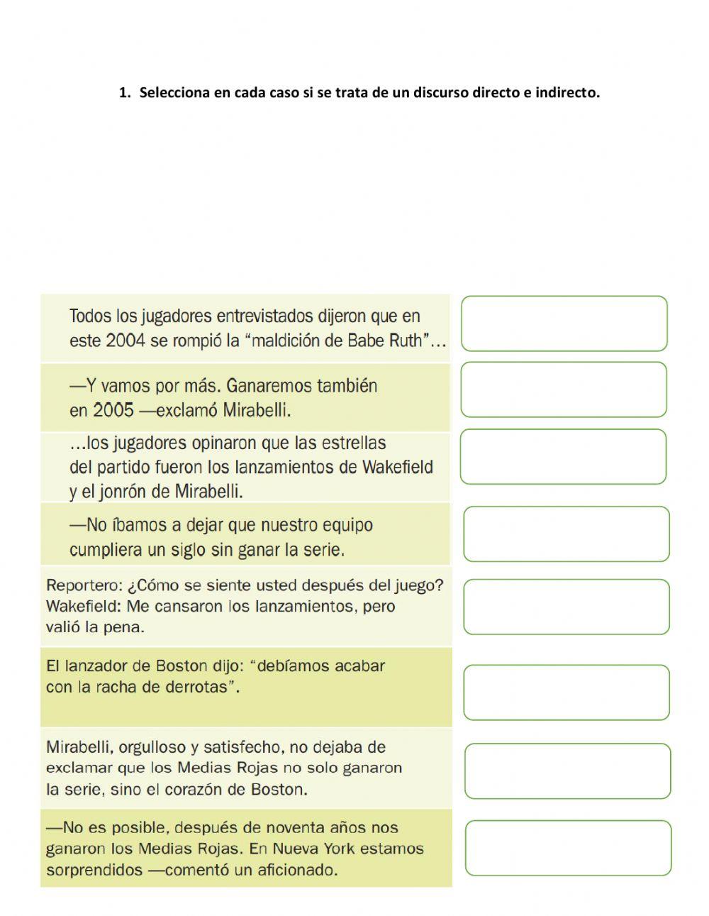 Discurso directo e indirecto online exercise for | Live Worksheets