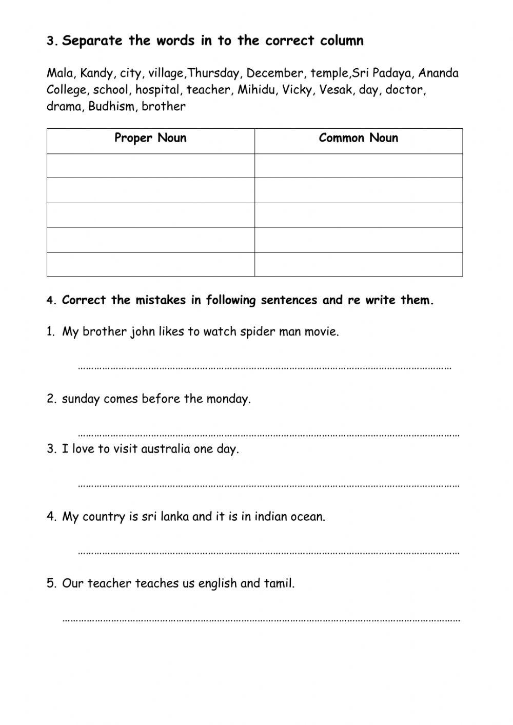 Noun English as a Second Language (ESL) exercise | Live Worksheets