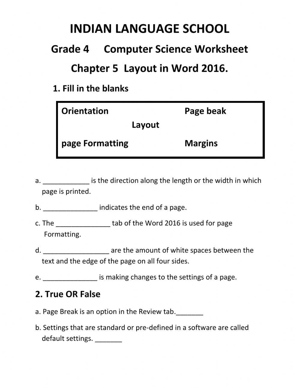 Grade 4 Layout in Word 2016 - liveworksheet online exercise for | Live ...