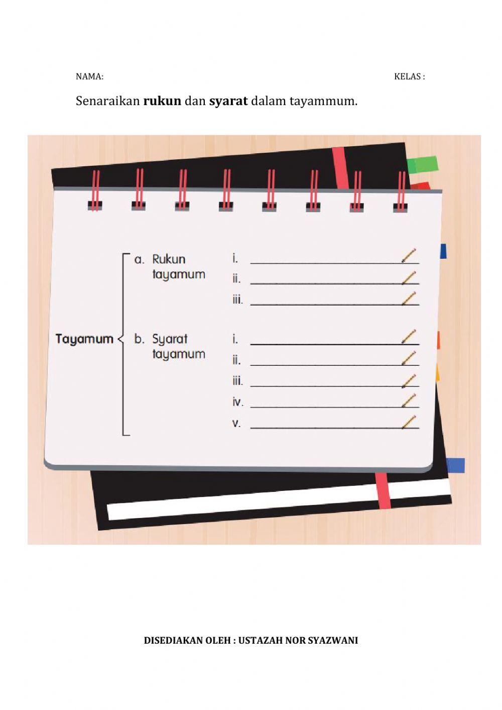 Rukun dan syarat tayammum worksheet | Live Worksheets