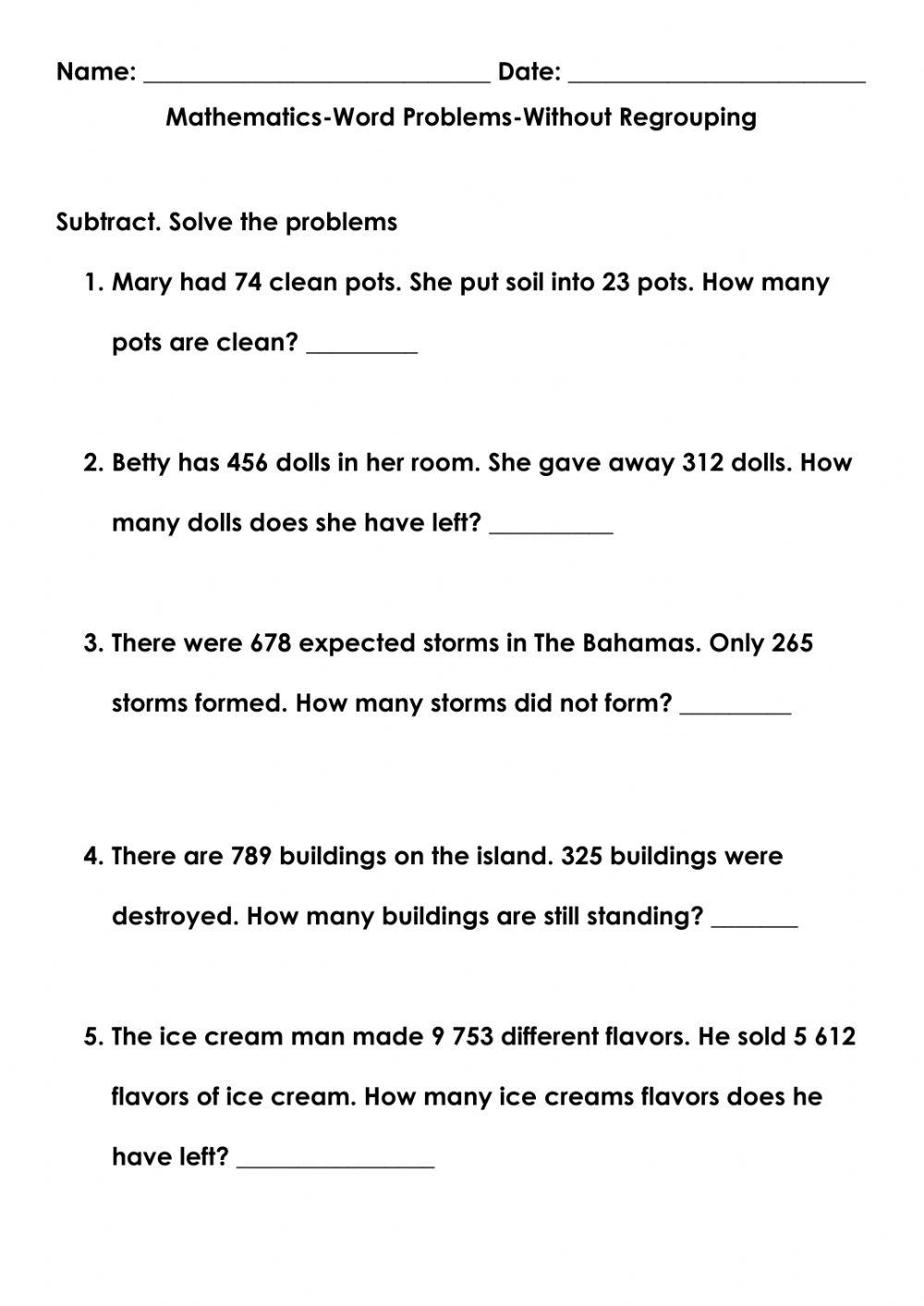 Subtraction Without Regrouping Live Worksheets subtraction-without-regrouping-live-worksheets